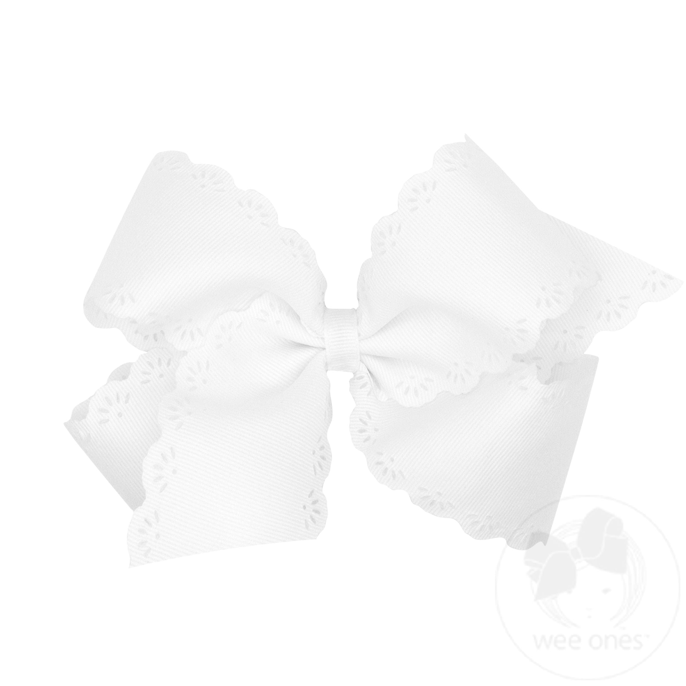 Wee Ones - Small King Grosgrain Bow with Eyelet Flower Embossed - Whit ...